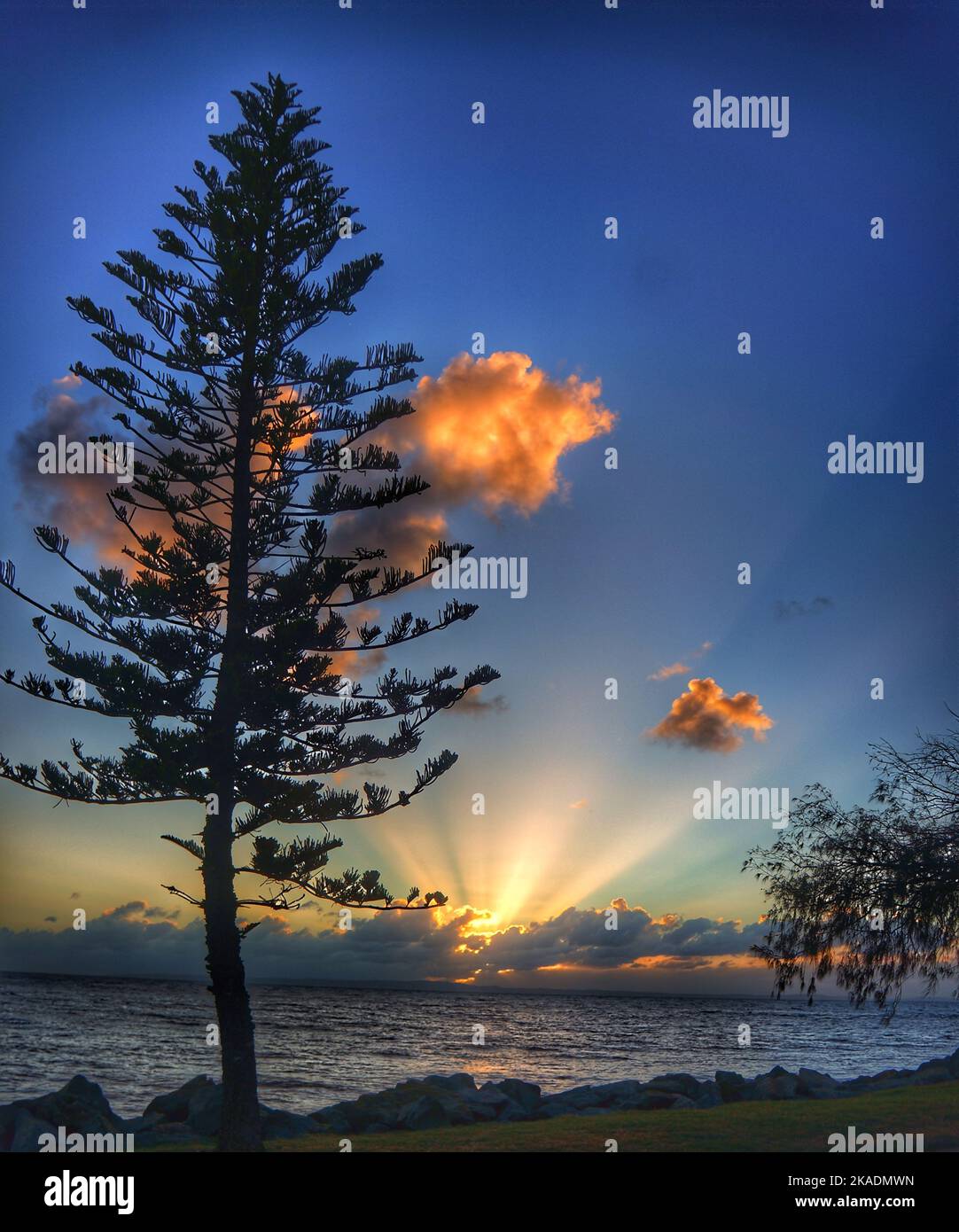 A vertical shot of the Scarborough waterfront at sunset. Queensland ...