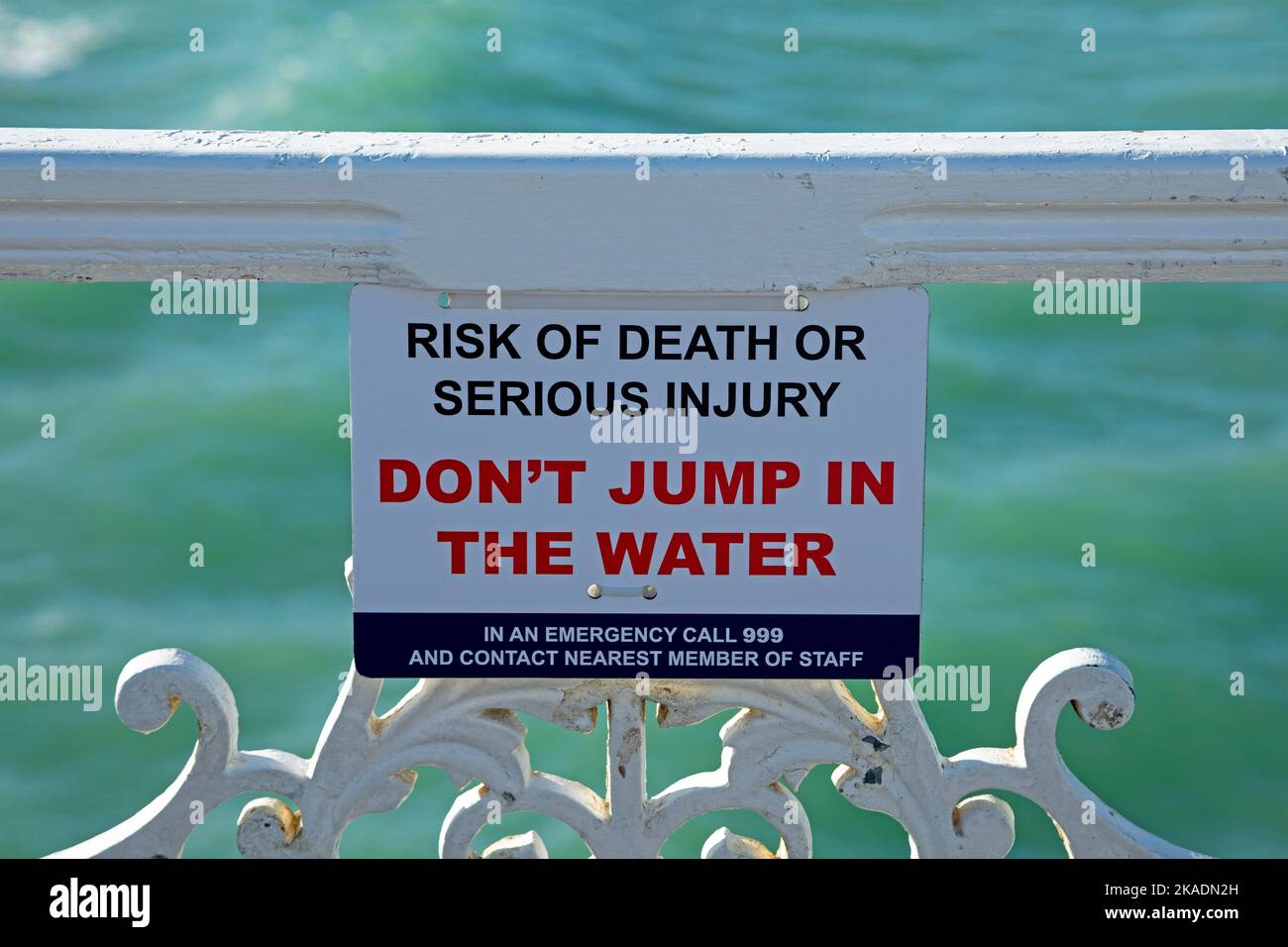 Warning sign, Palace Pier, Brighton, England, Great Britain Stock Photo ...