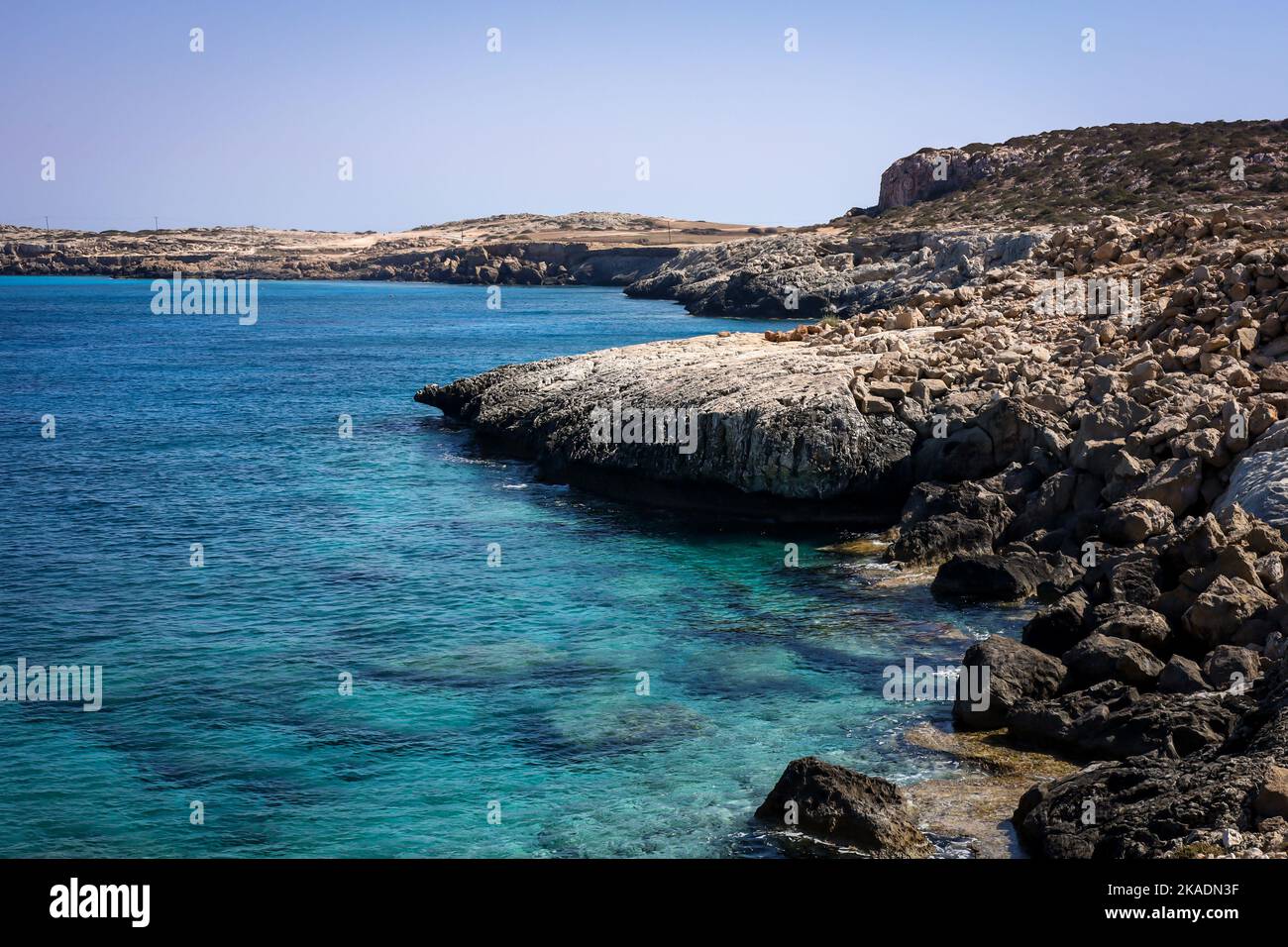View of the sea and cliffs of Blue Lagoon, Cape Greco, Cyprus Stock ...