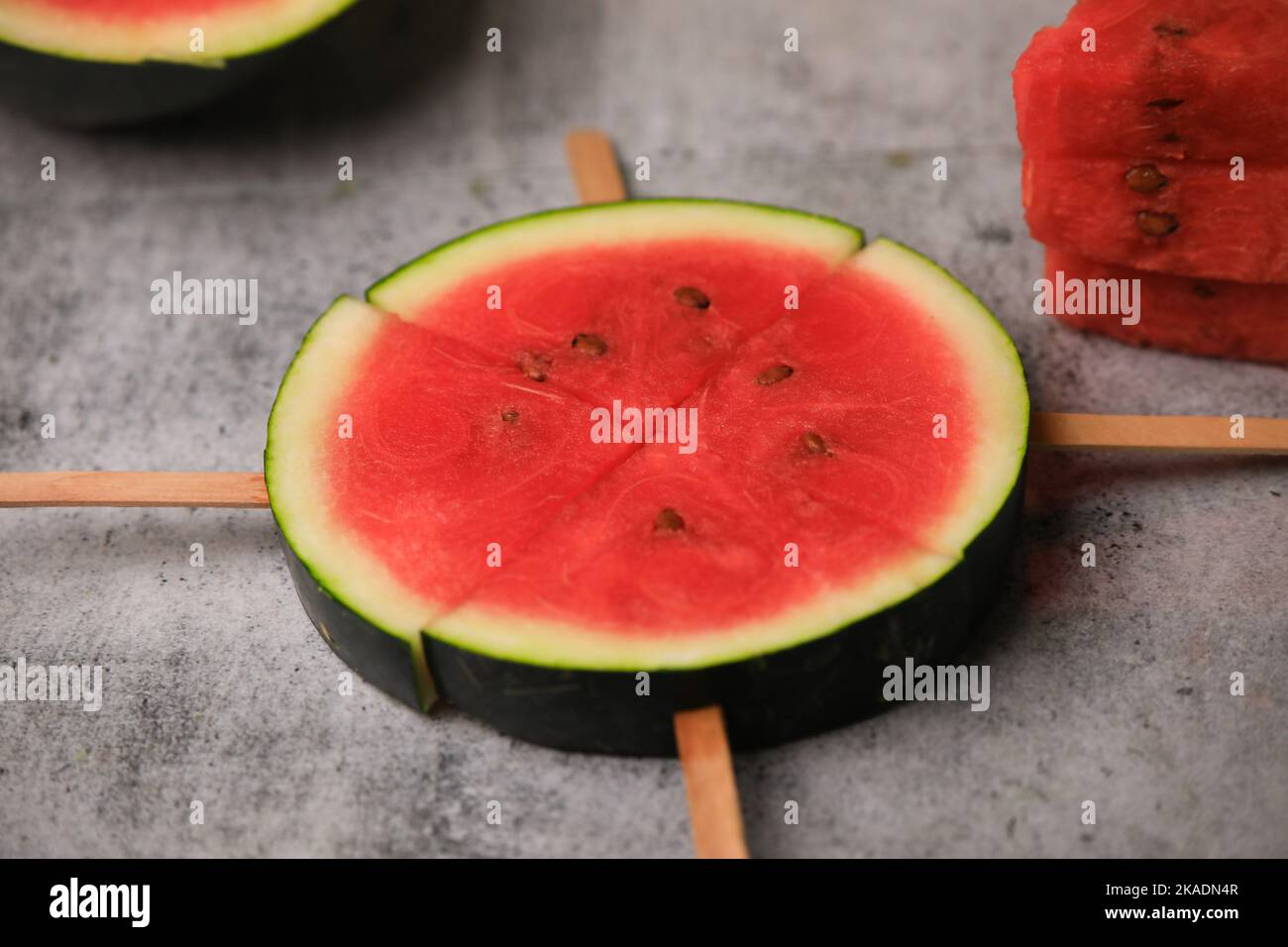 Watermelon cut into popsicle shapes Stock Photo - Alamy