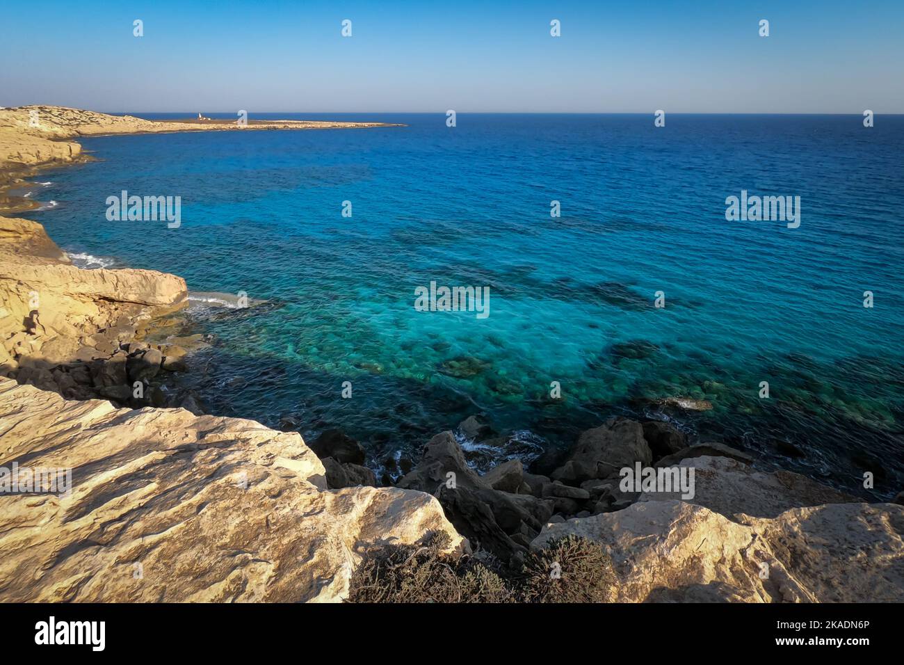 View of the sea and cliffs of Blue Lagoon, Cape Greco, Cyprus Stock ...