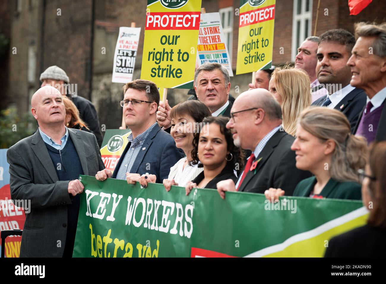 General Secretary of the RMT union, Mick Lynch (far left) joins MPs and ...
