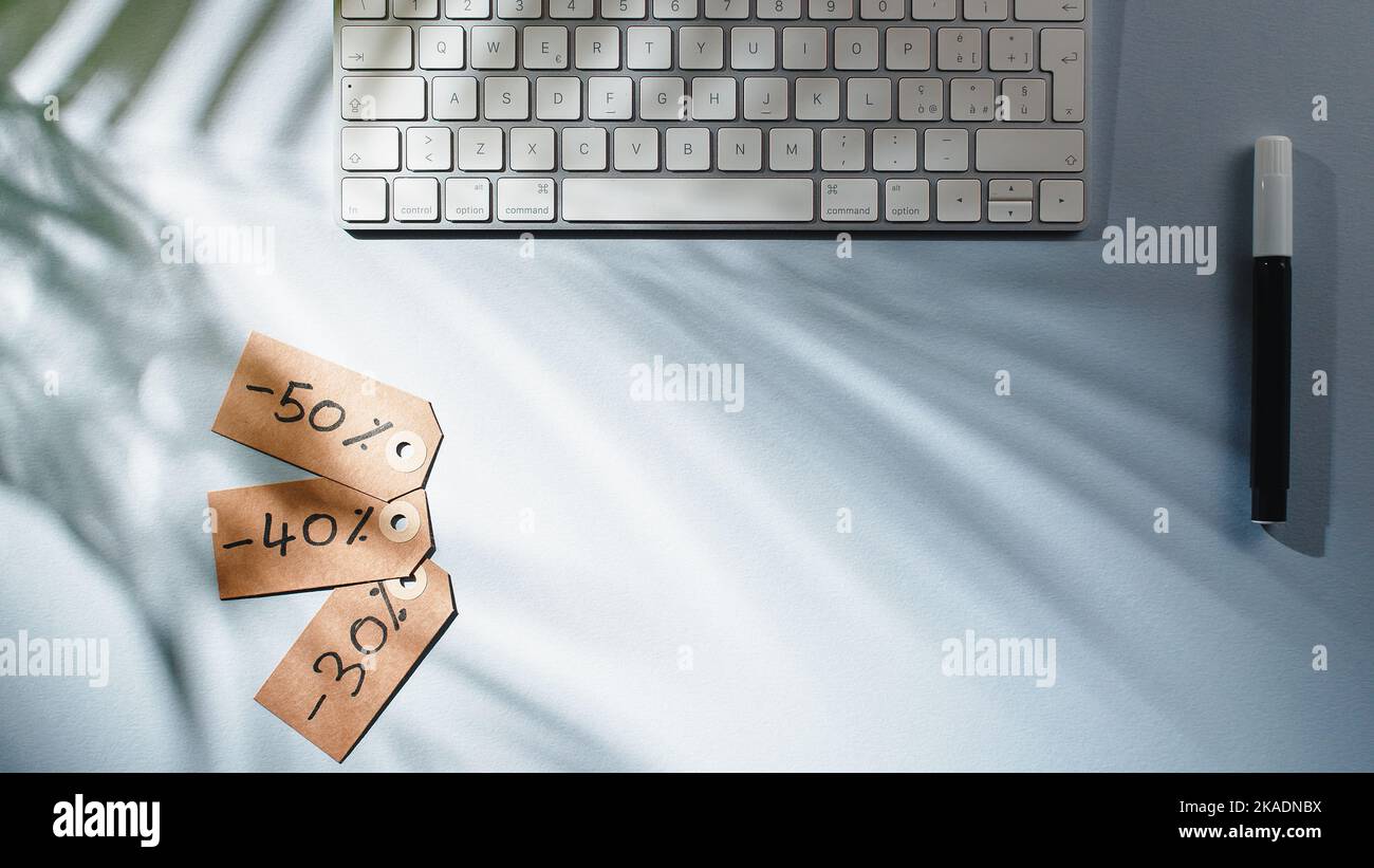 Office Desk With Discount Tag. Copy Space Stock Photo - Alamy