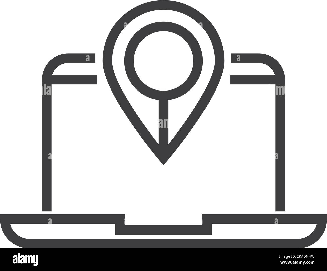 Location line icon. Geo pin sign on laptop screen Stock Vector Image ...