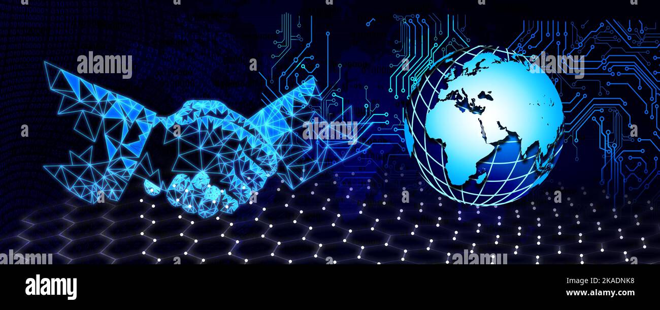 An illustration of a blue abstract digital circuit board data ...