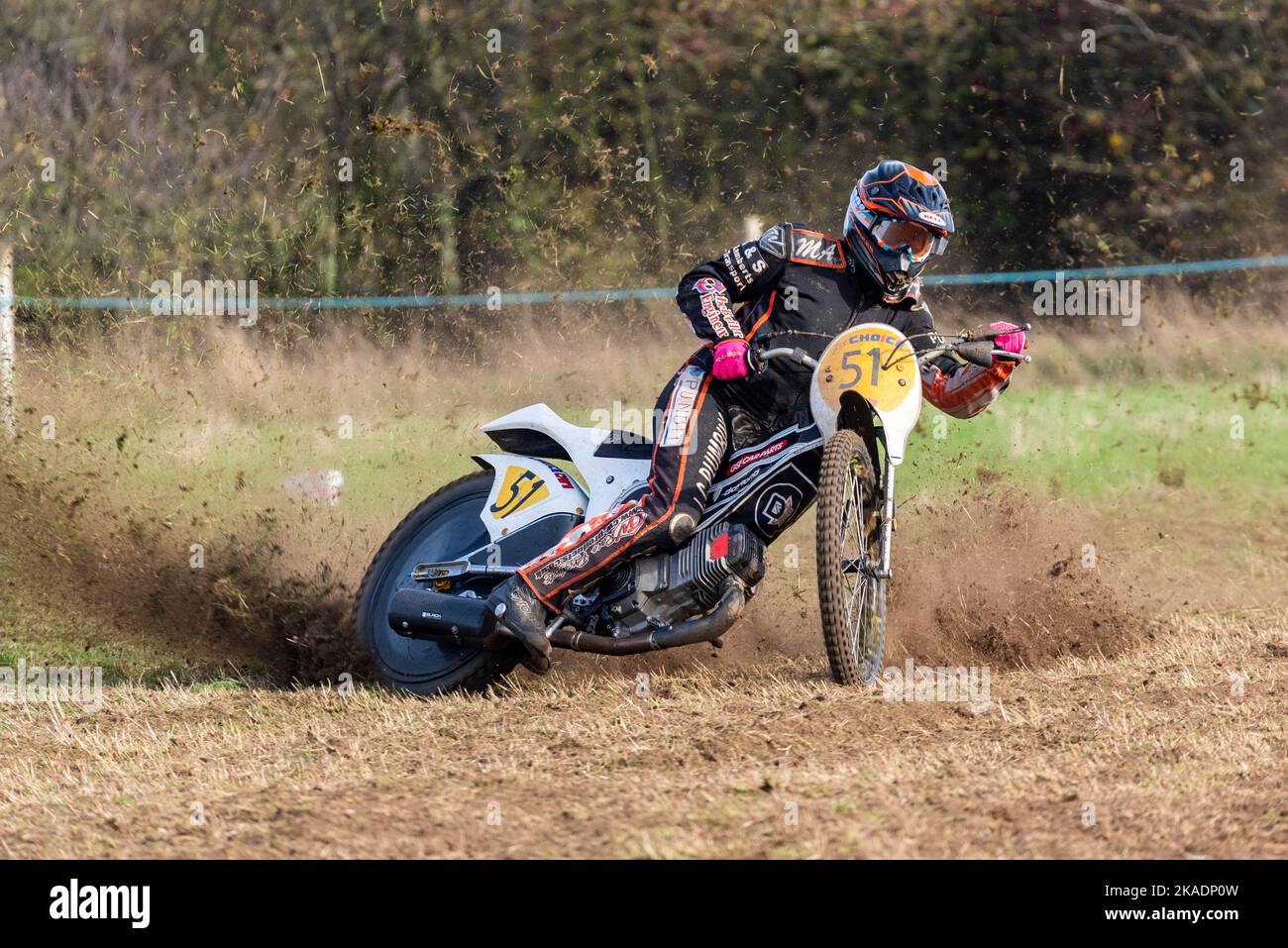 Luke Clifton racing in grasstrack motorcycle race. Donut Meeting event ...