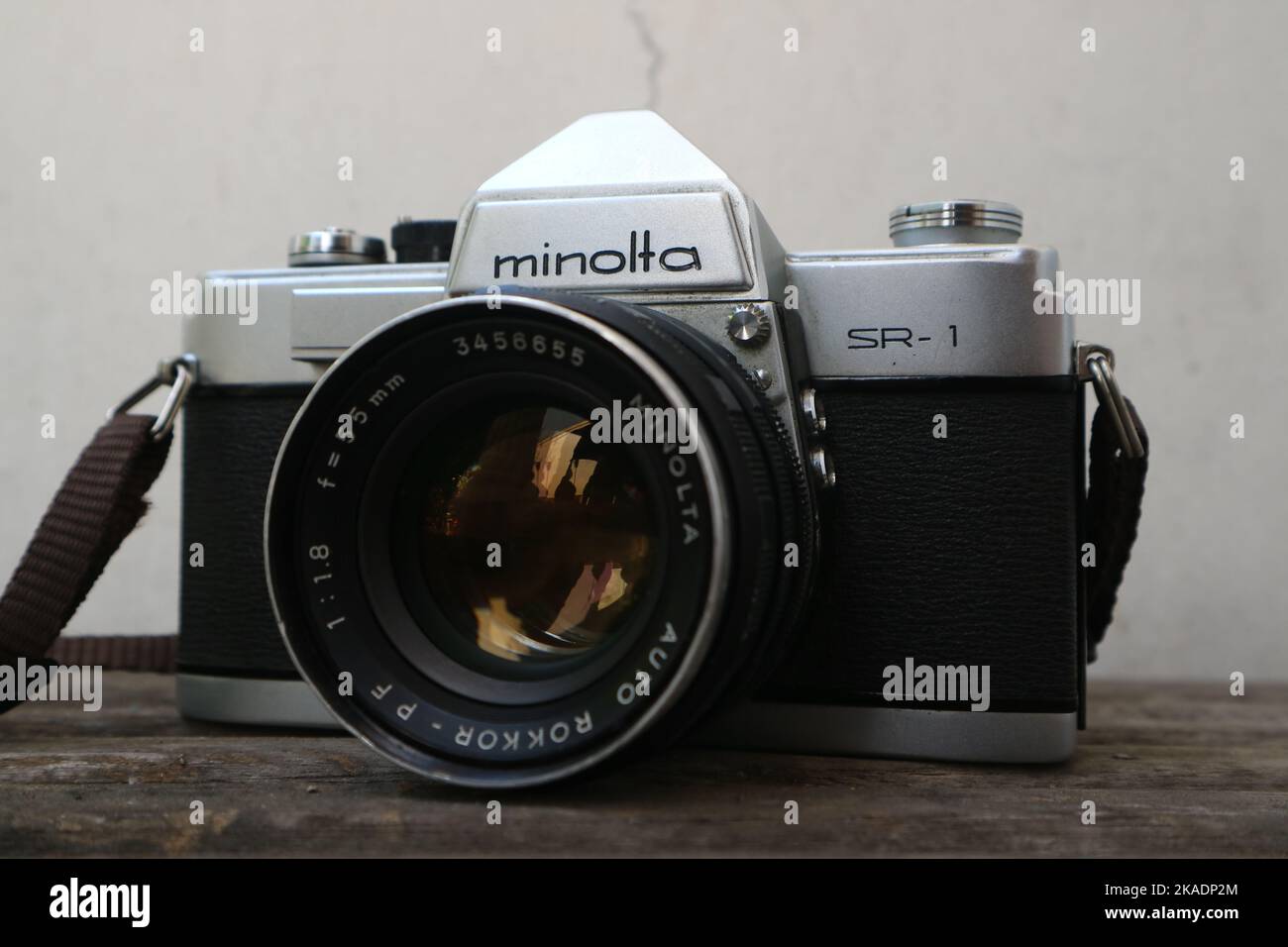 A closeup of Minolta SR 1 with MC Rokkor 58 mm vintage 35mm analog film ...