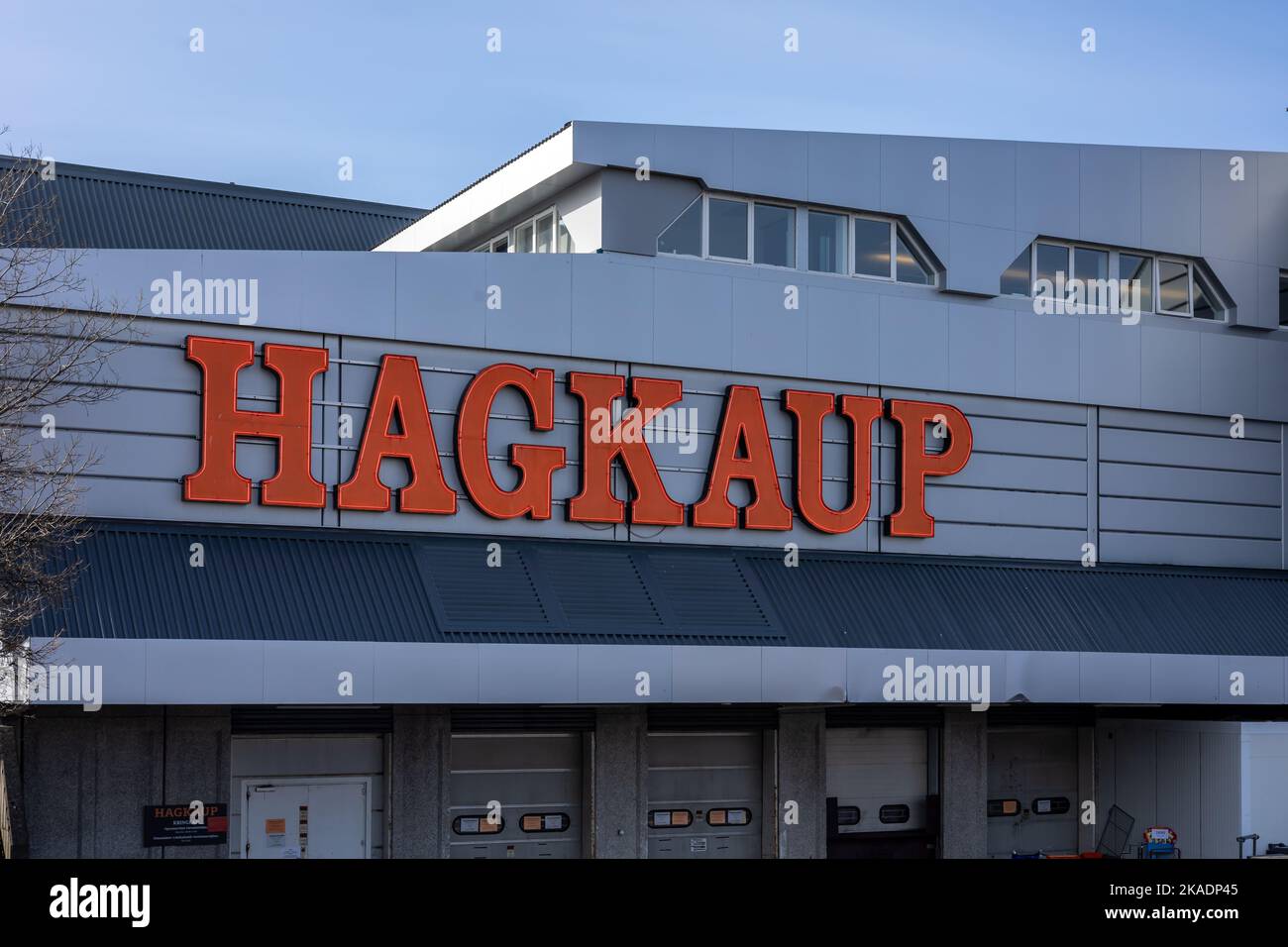 Reykjavik, Iceland - March 31, 2022: Red logo of Hagkaup icelandic ...