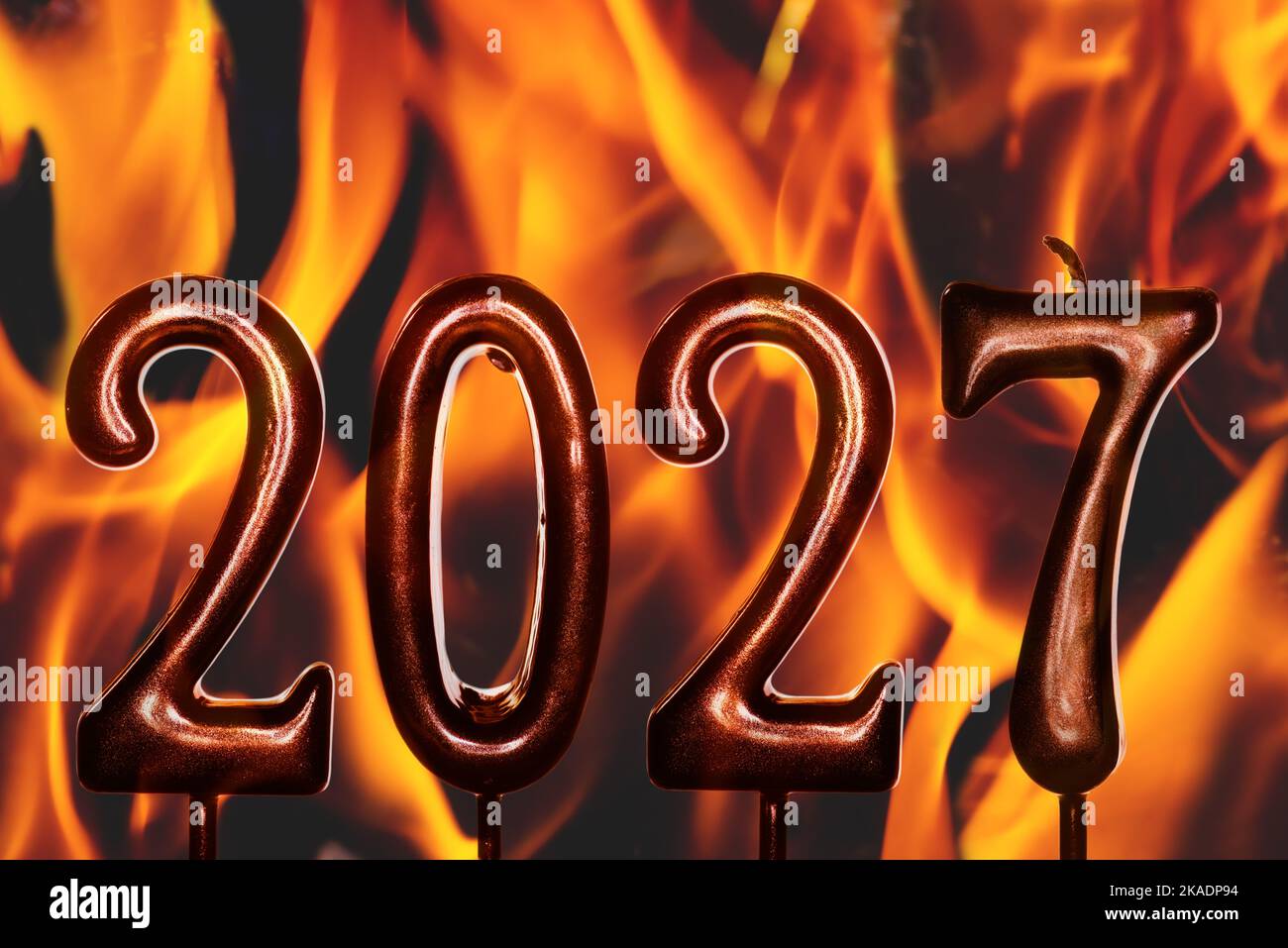 2027 new year numbers flame fire background alert concept Stock Photo - Alamy