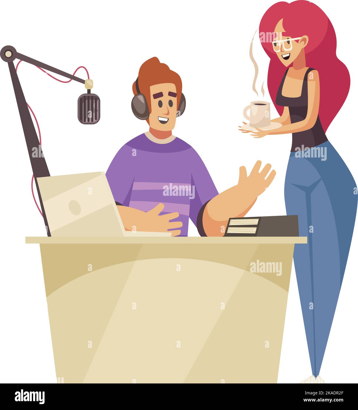 Radio studio recording composition with radio host working place and ...