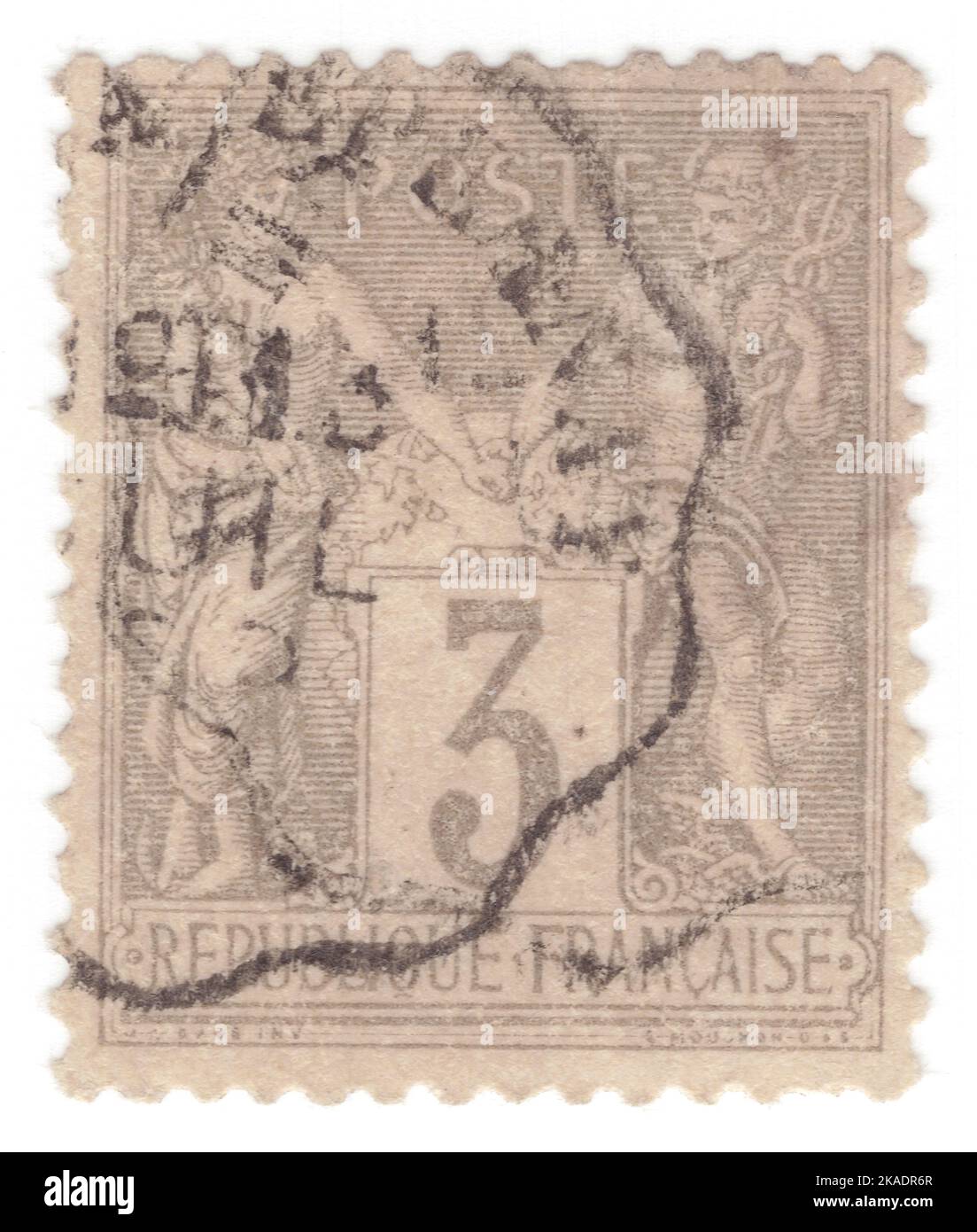 FRANCE - 1880: An 3 centimes grey on greyish postage stamp depicting ...