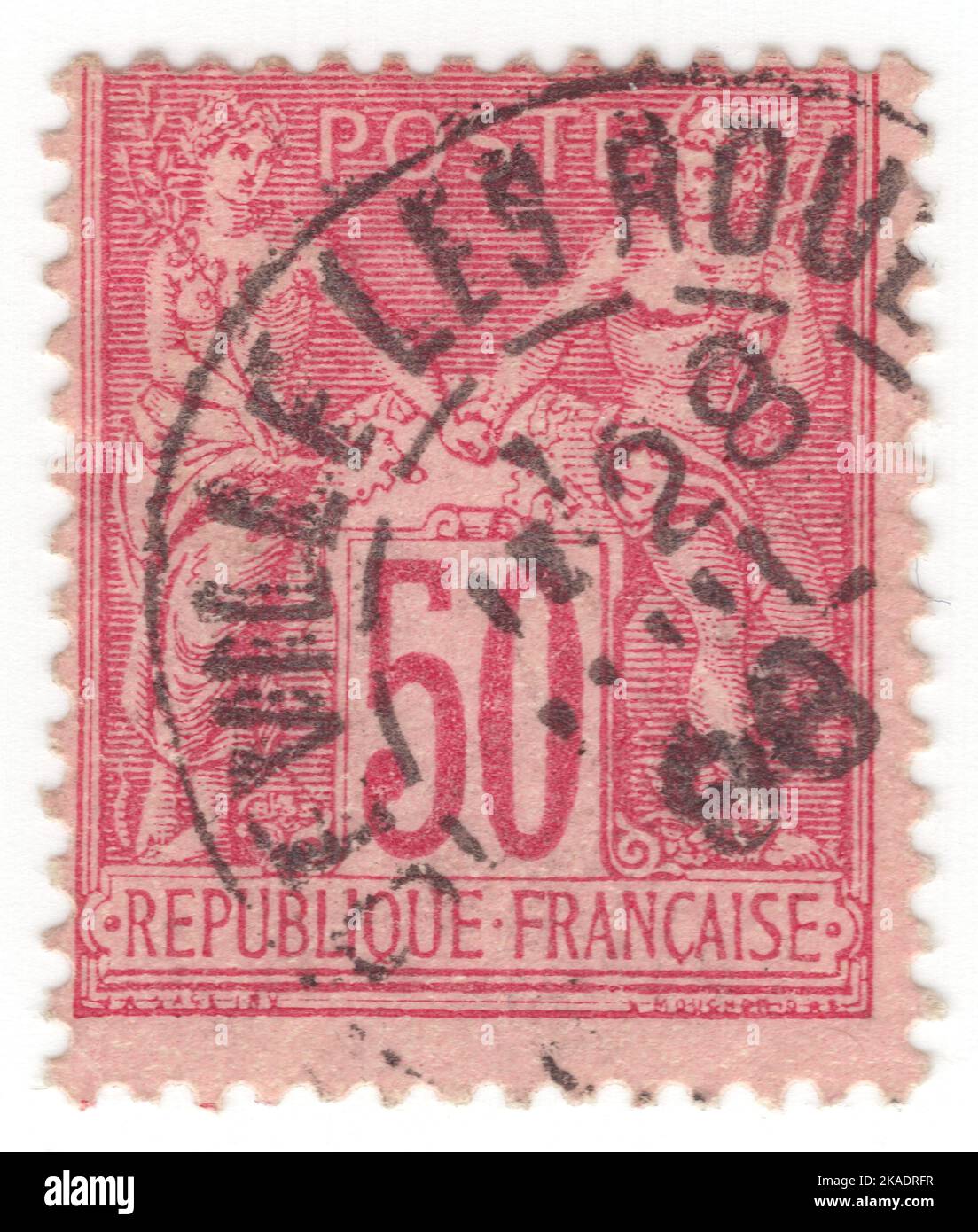 FRANCE - 1890: An 50 centimes carmine on rose postage stamp depicting ...