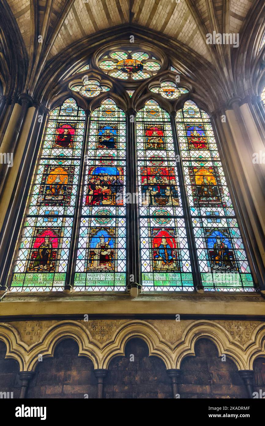 London April 16 2022 Stained Glass Windows Inside Westminster Abbey London England Uk