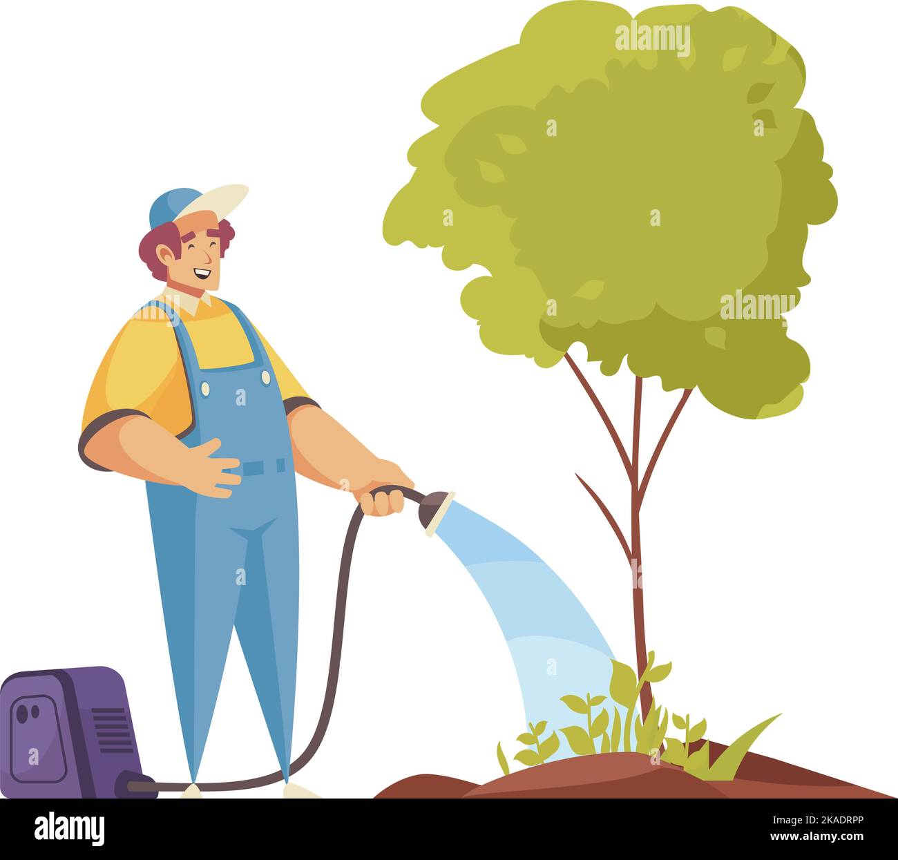 Gardener Composition With Doodle Character Of Male Gardener Watering