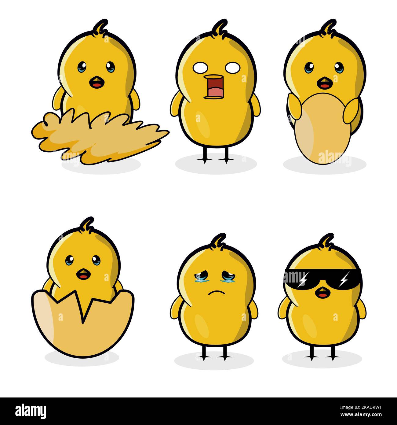 A set of funny chickens illustration with different facial emotions ...