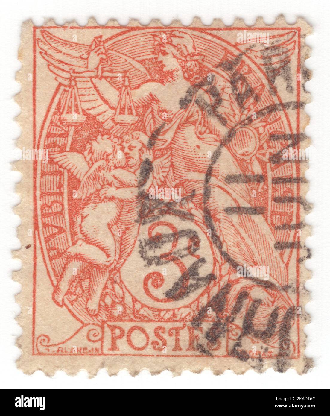 FRANCE - 1900: An 3 centimeі orange postage stamp depicting allegory ... FRANCE - 1900: An 3 centimeі orange postage stamp depicting allegory ...