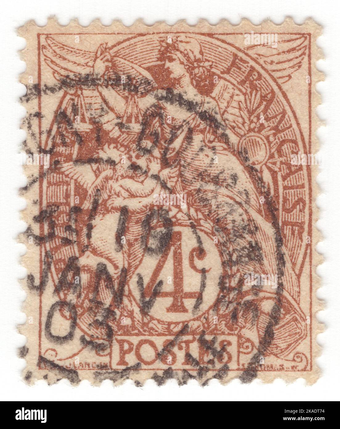 FRANCE - 1900: An 4 centimeі yellow-brown postage stamp depicting ...