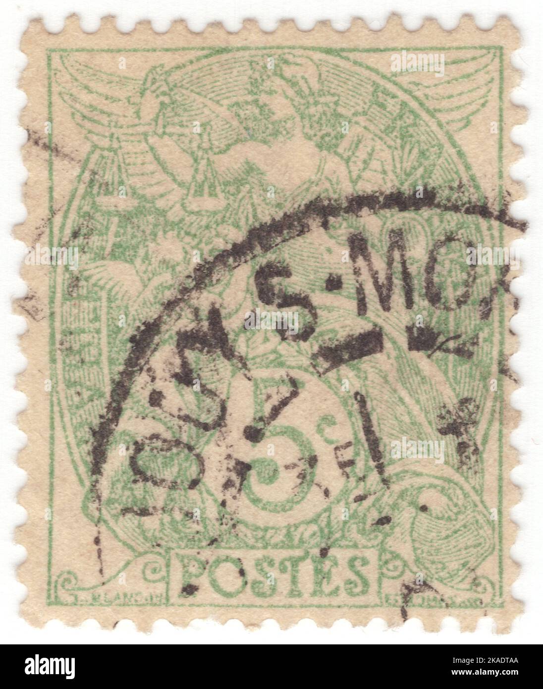 FRANCE - 1900: An 5 centimes green postage stamp depicting allegory ...