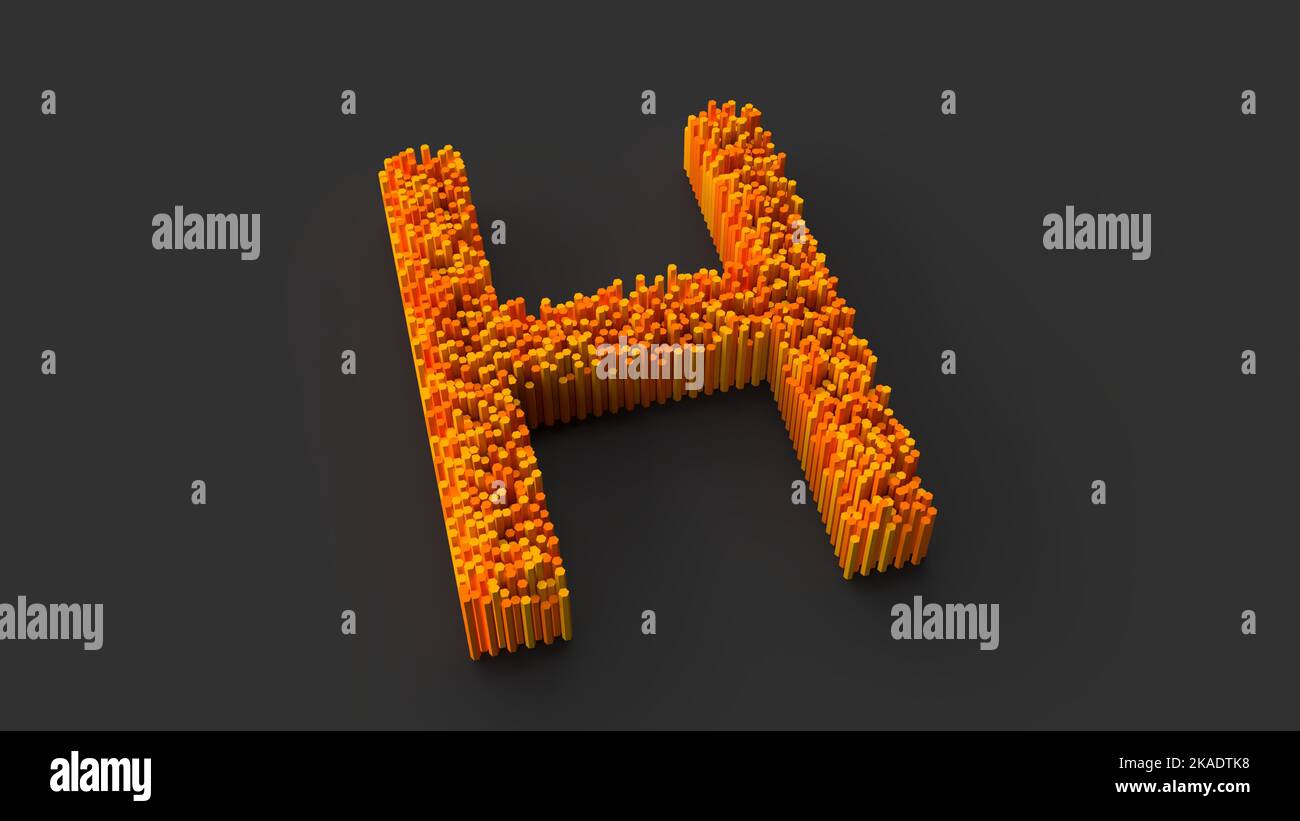 An illustration of a orange and red letter H isolated over dark ...