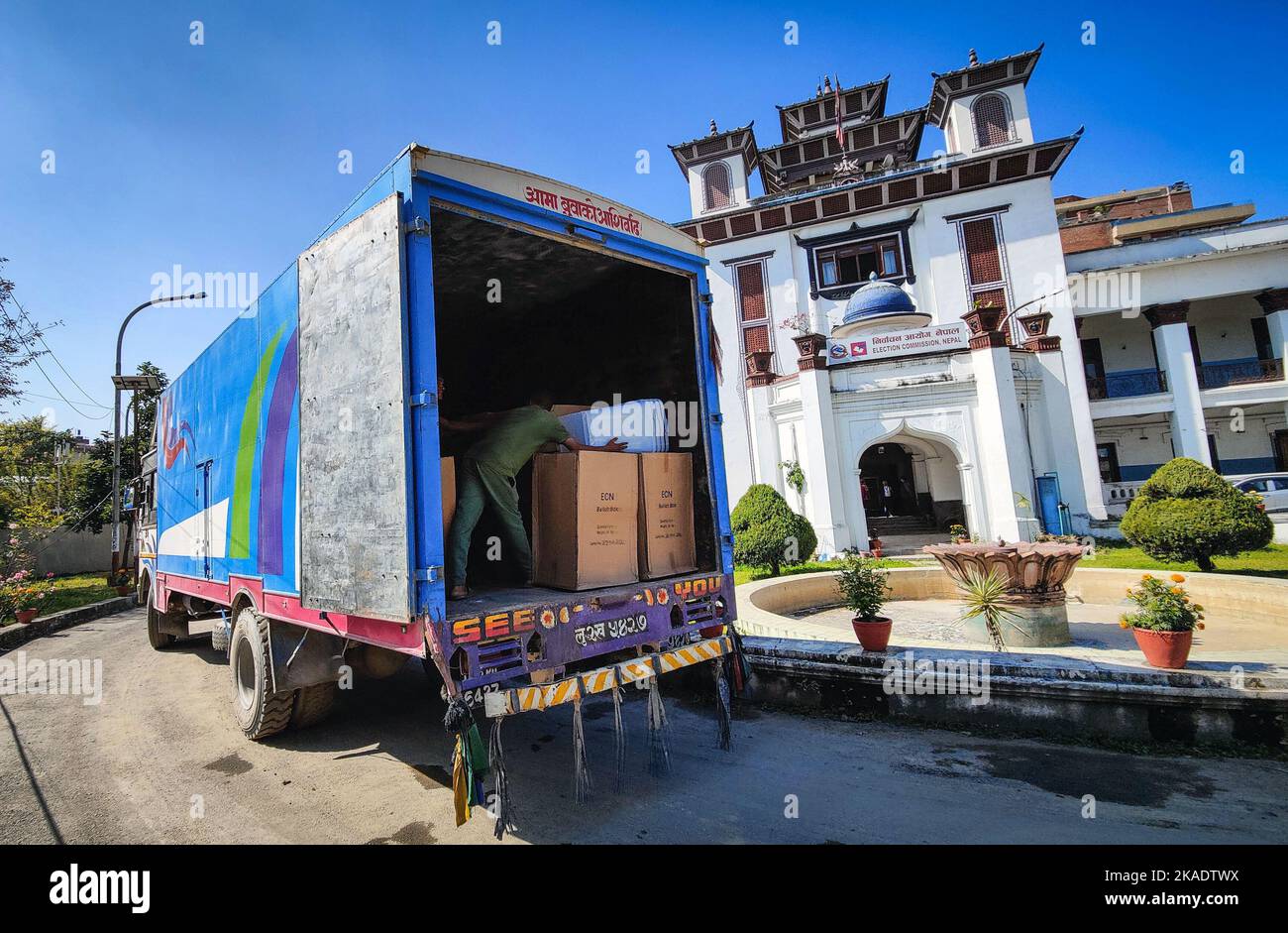 Kathmandu, Bagmati, Nepal. 2nd Nov, 2022. A truck carrying ballot boxes ...