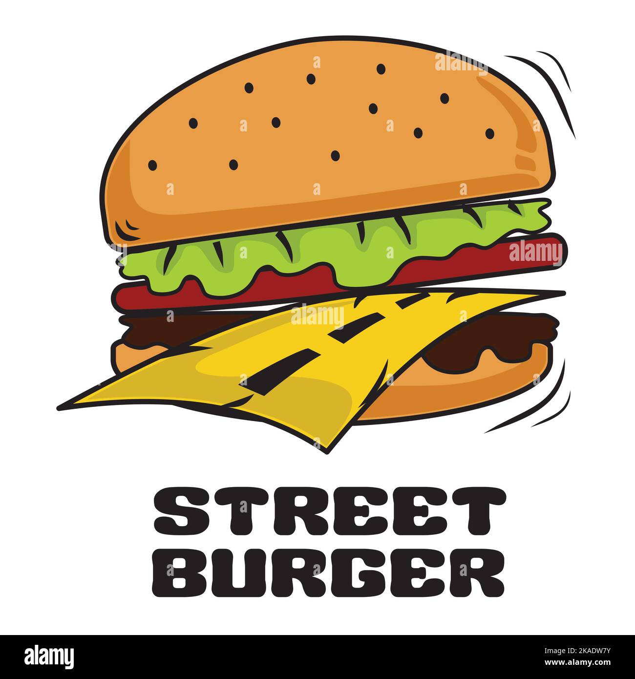 The cartoon-style burger isolated on white background Stock Photo - Alamy