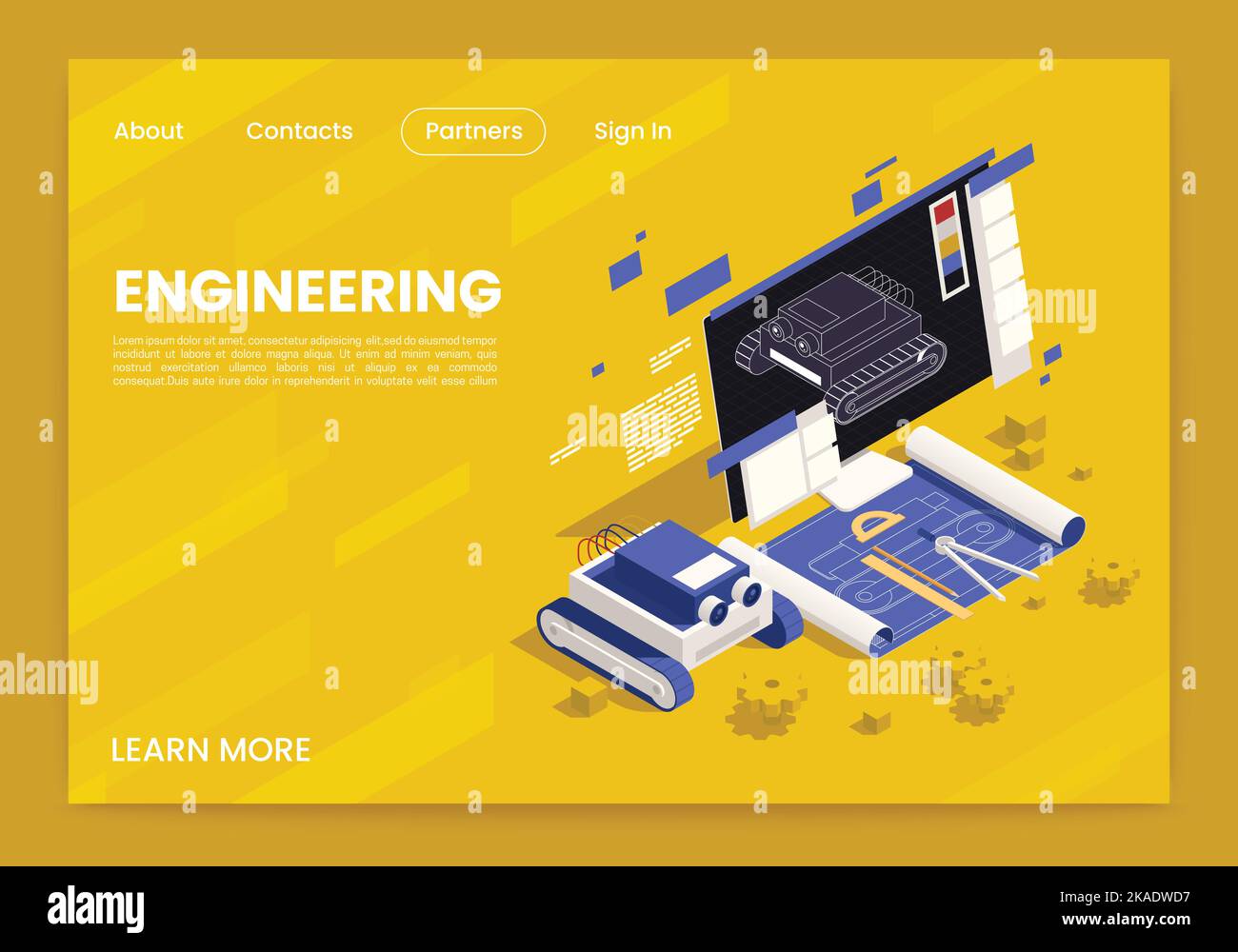 STEM education engineering isometric webpage banner computer 3d ...