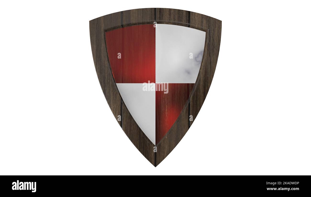 red white shield wood medieval 3d render illustration Stock Photo - Alamy