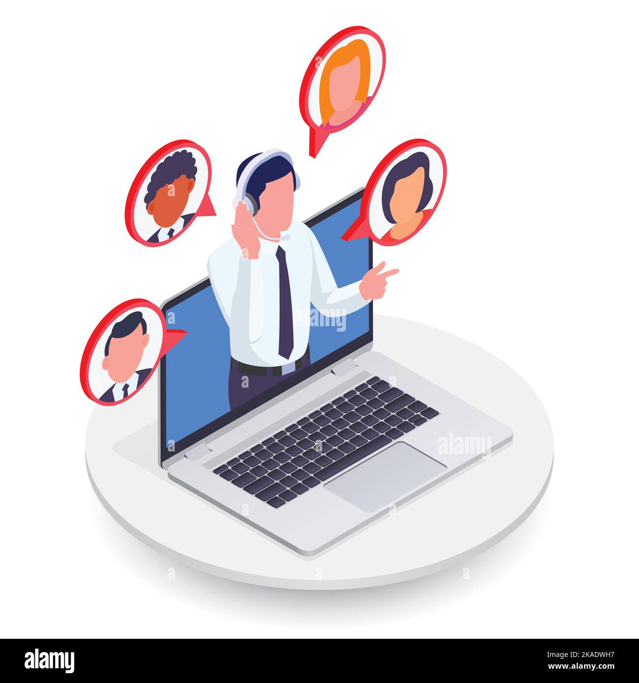 Call center concept with helpdesk hotline technical support symbols isometric vector ...
