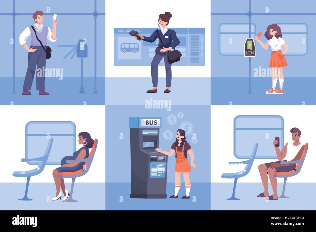 Flat composition set with ticket inspector and public transport ...