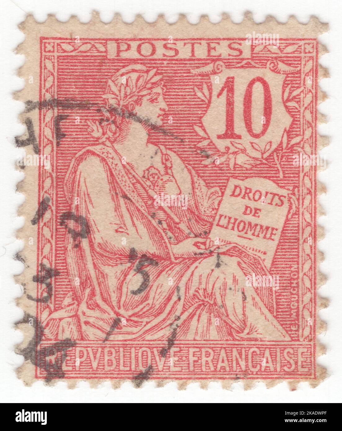 FRANCE - 1902: An 10 centimes rose-red postage stamp depicting allegory ...