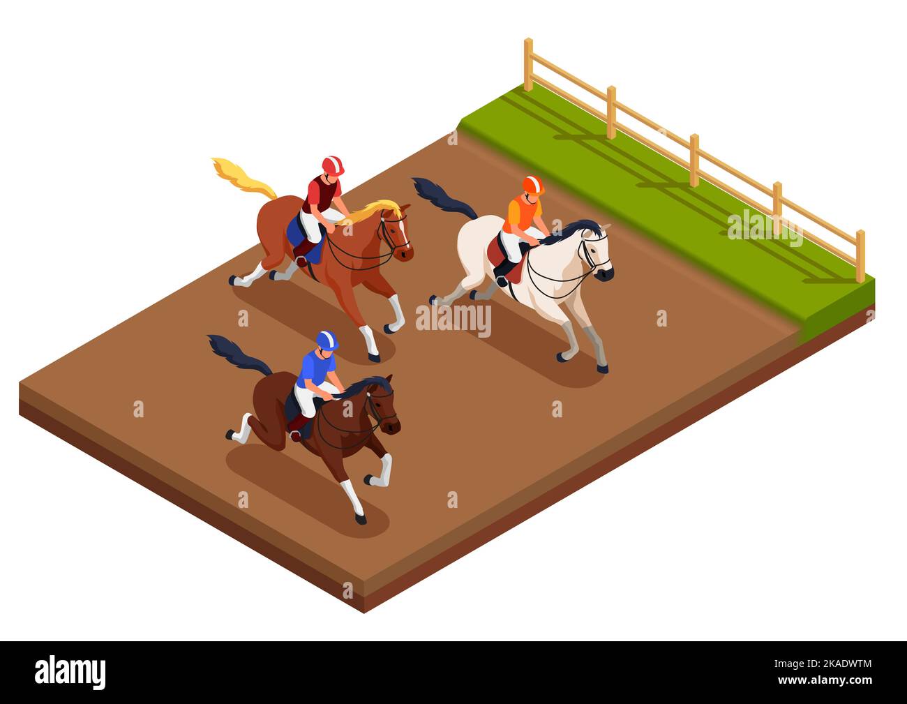 Equestrian sport concept with horse racing symbols isometric vector ...