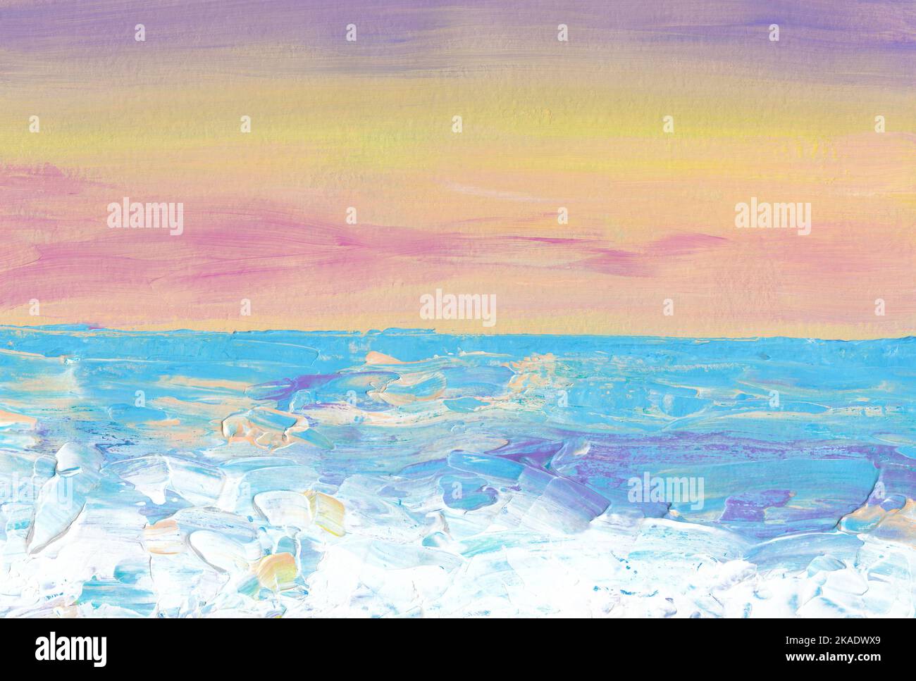 Sea landscape sunset abstract painting. Acrylic pastel colorful ...