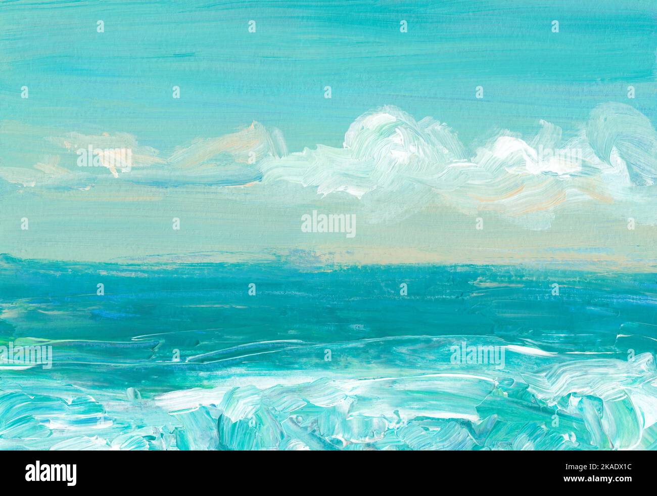 Sea landscape abstract painting. Acrylic pastel white and blue seascape ...