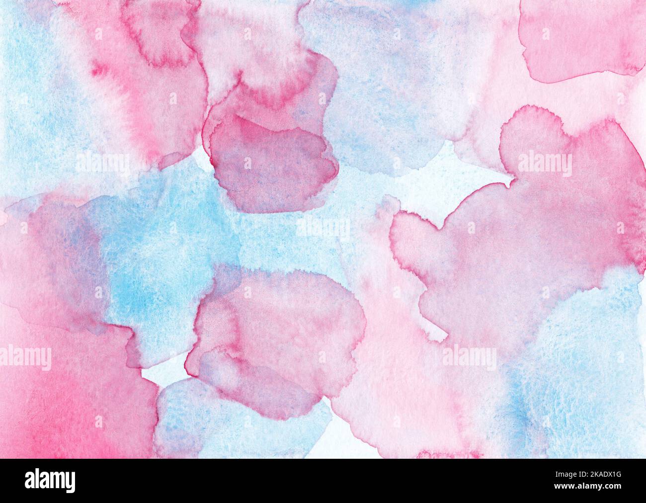 Watercolor pastel pink, blue background texture. Brush strokes on paper ...
