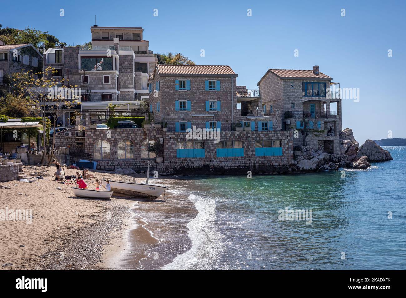 Budva, Montenegro - April 28, 2022: Scenic small bay at Przno Plaza ...