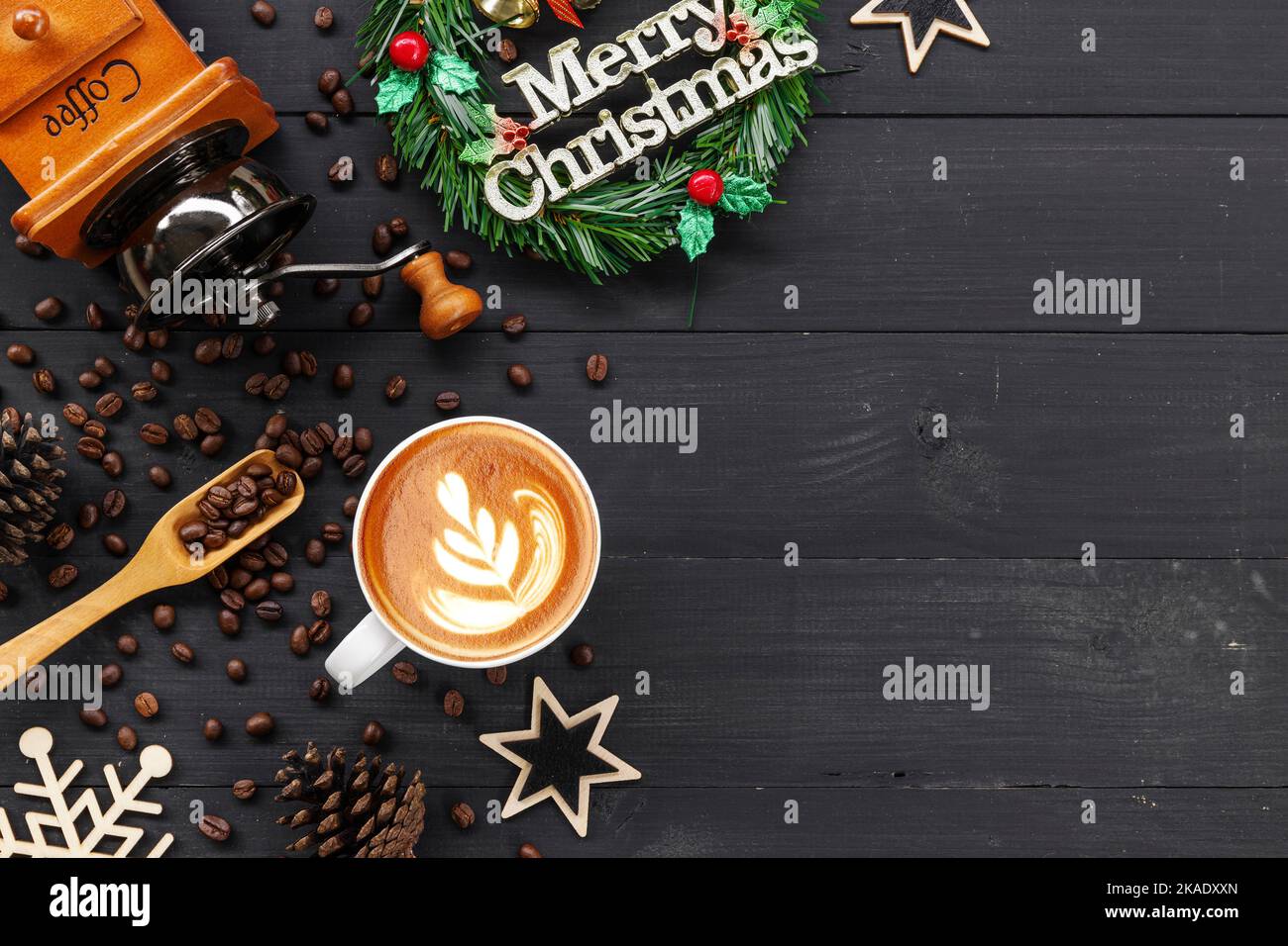 Christmas background with coffee cup, festive decorations, Christmas ...