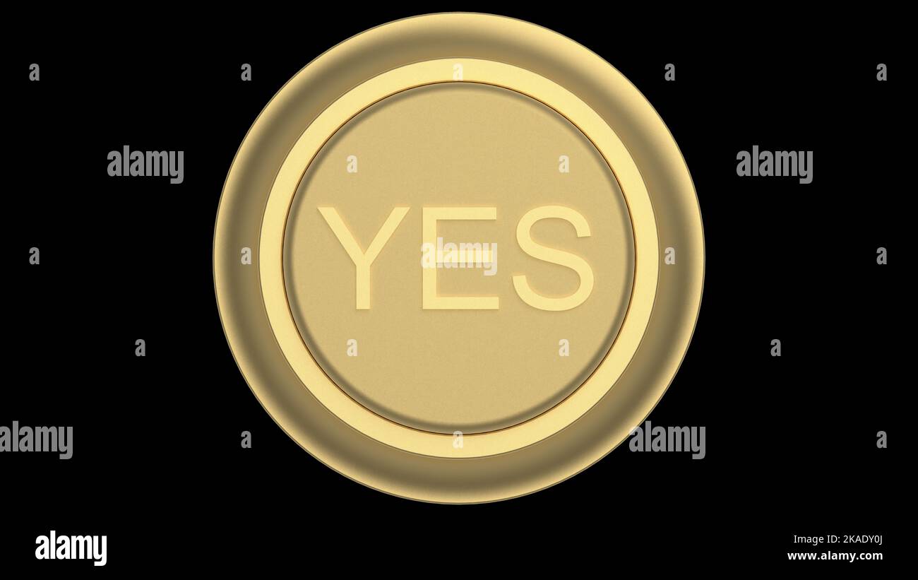 yes golden button isolated illustration gold 3d render Stock Photo - Alamy