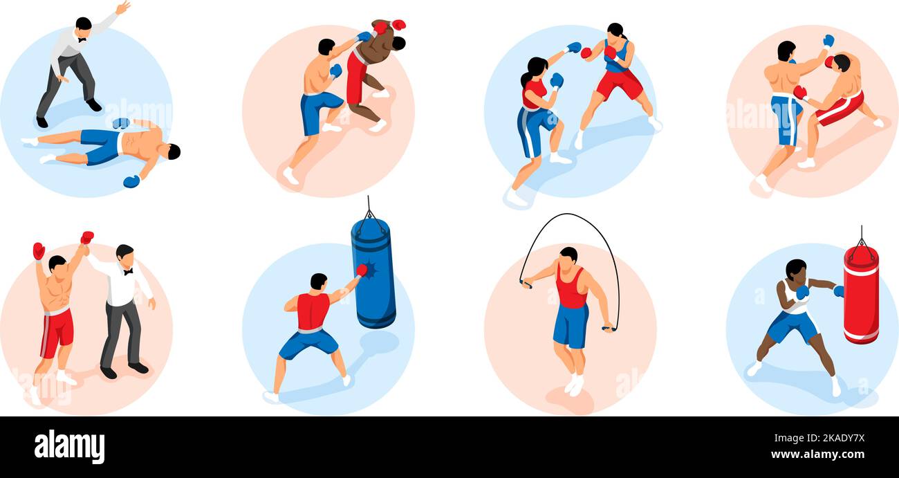 Isometric boxing set with circle compositions of practice and boxing ...