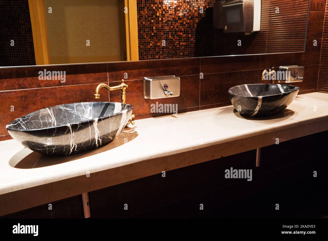 Black beautiful Marble sink with cast iron faucet in the bathroom Stock ...
