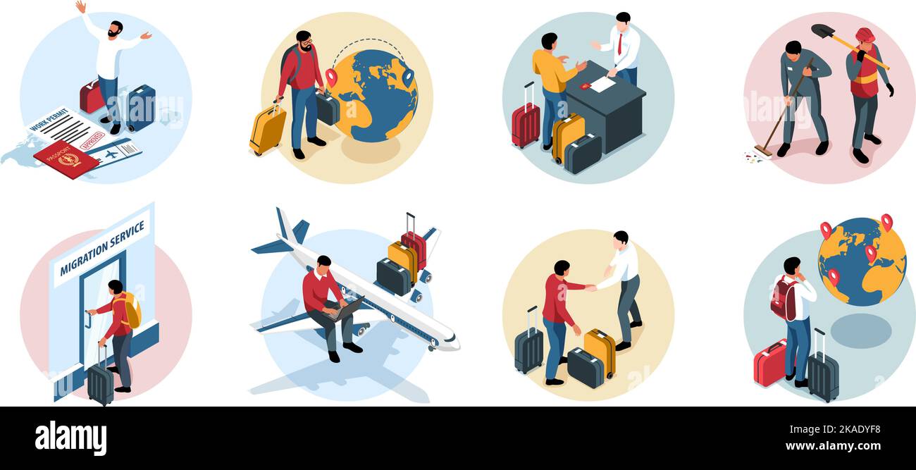 Migrant workers compositions set with migration service employees ...