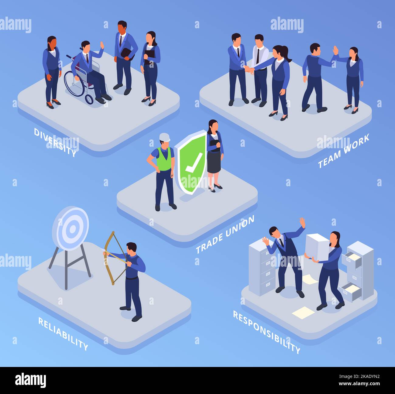 Corporate culture isometric concept set with team work and diversity ...