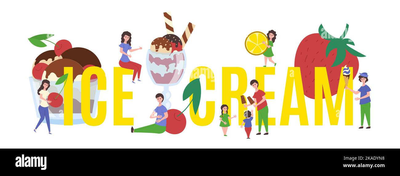 Ice cream concept with chocolate topping symbols flat vector ...