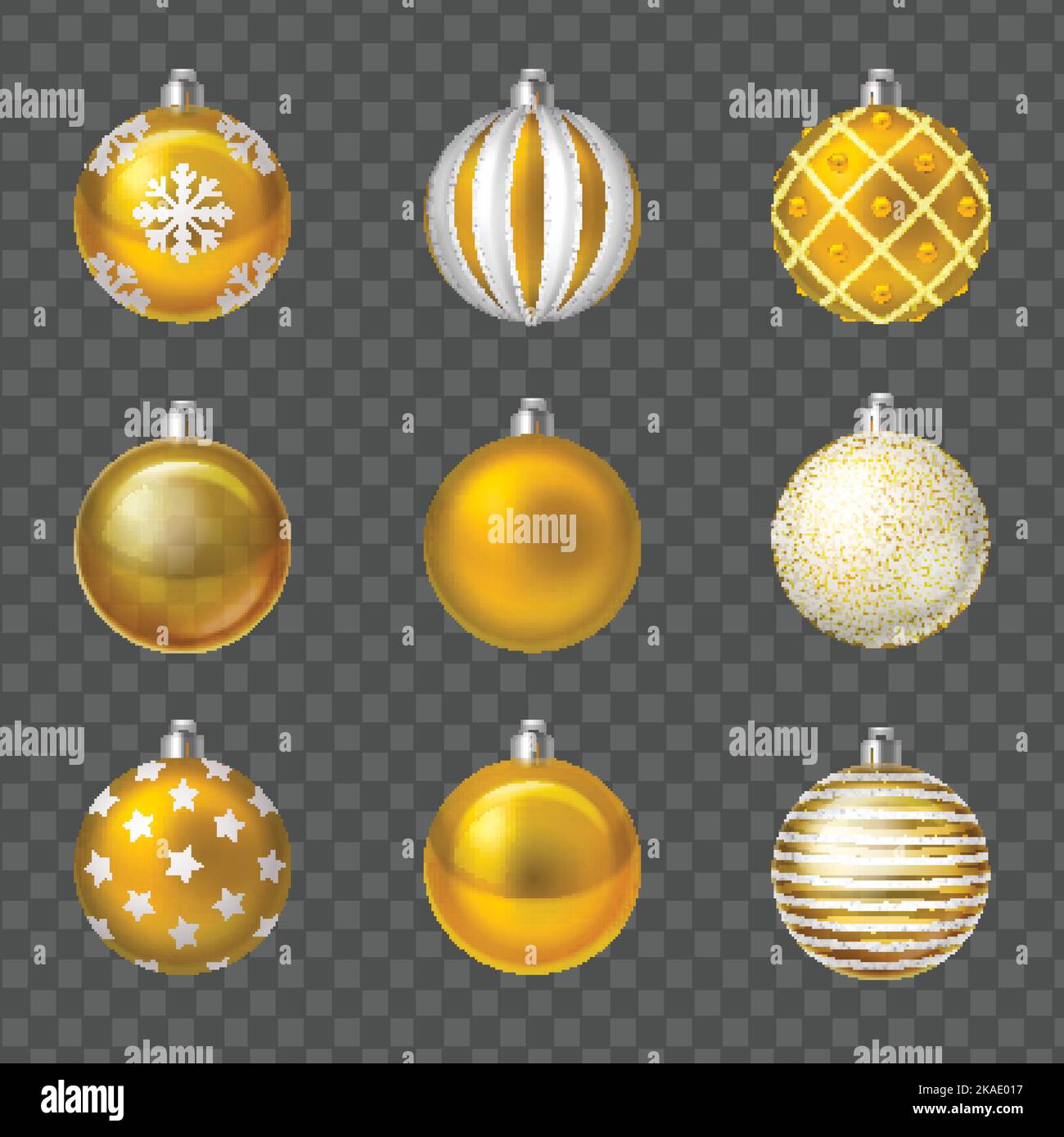Golden christmas balls new year tree decorations realistic set isolated ...