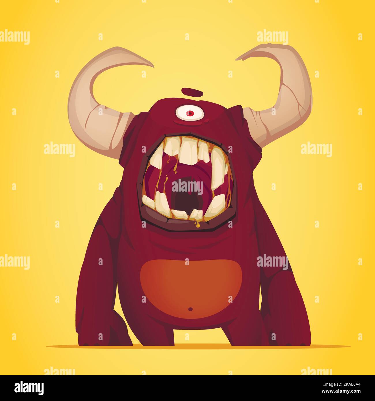 Monster cartoon yellow background with image of creepy one eyed horned ...