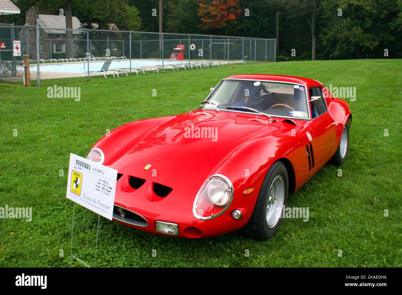 A closeup of a red 1962 Ferrari 250 GTO displayed at the FCA NER ...