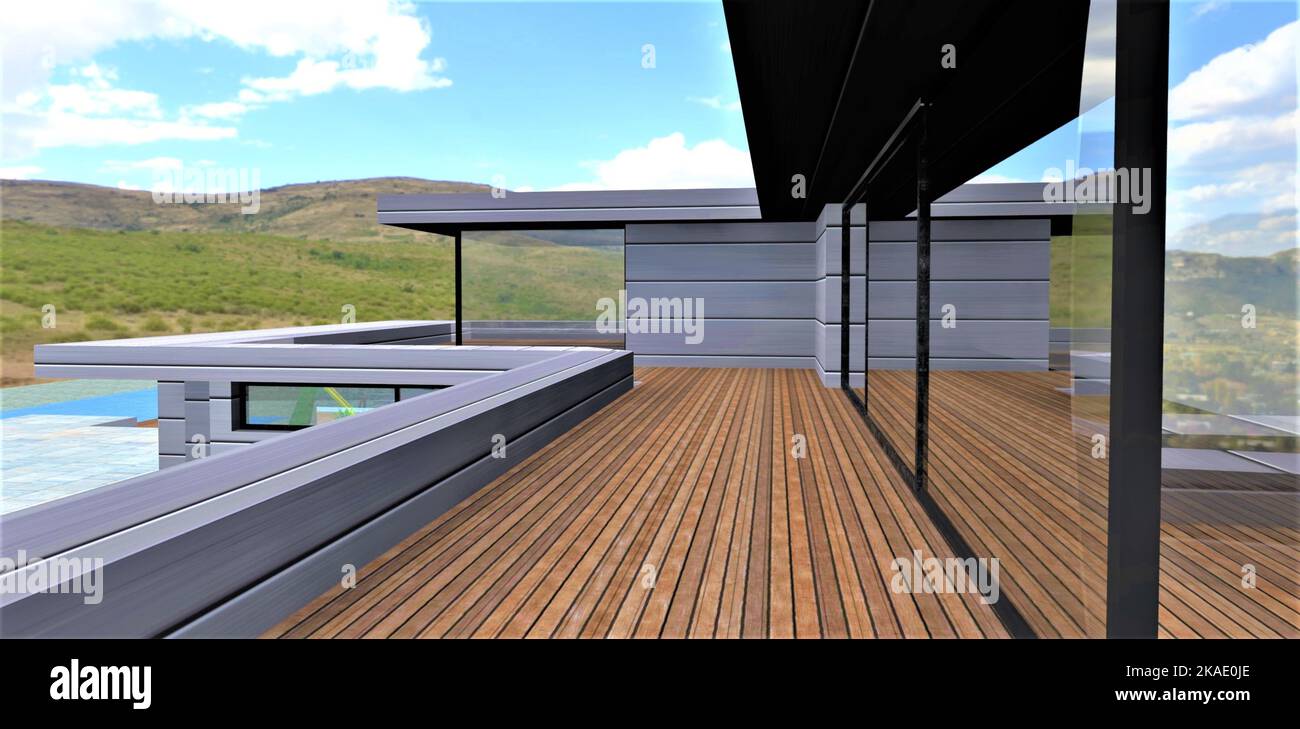 Eco-friendly covering of a large balcony with a terrace board. A ...