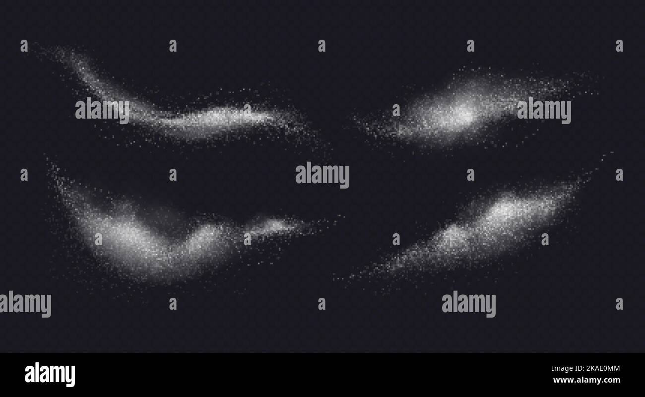 Falling sugar salt white dust set of isolated realistic images of white ...