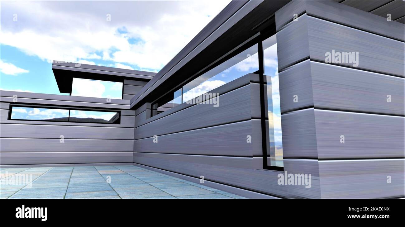 Non-standard oblong window of a futuristic house finished with ...