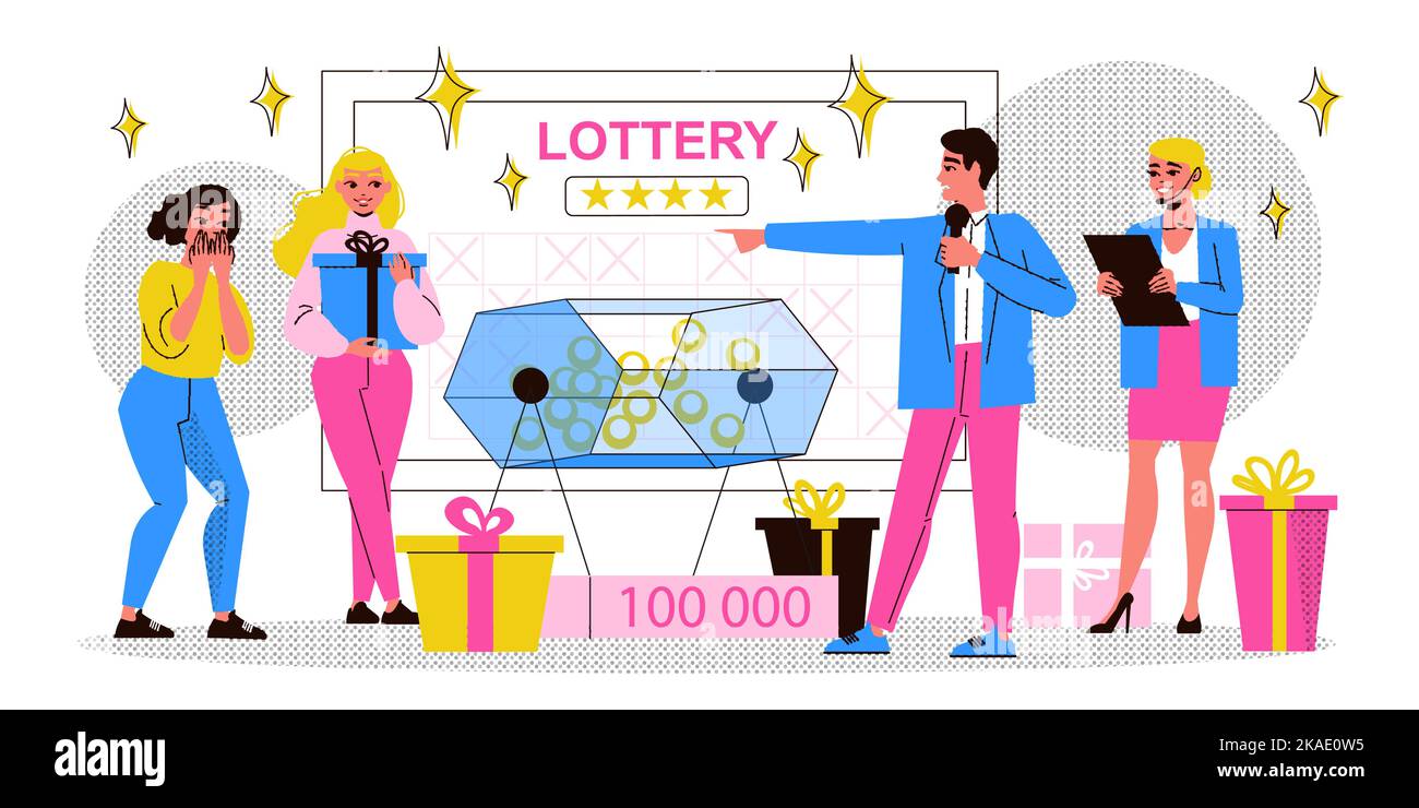 Fortune games flat image with people winning bingo lottery prizes ...