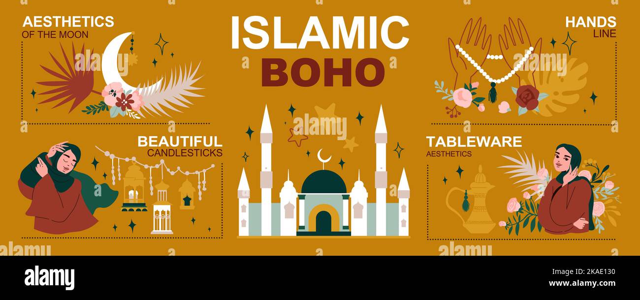 Islamic infographic flat set with candlesticks and tableware vector ...